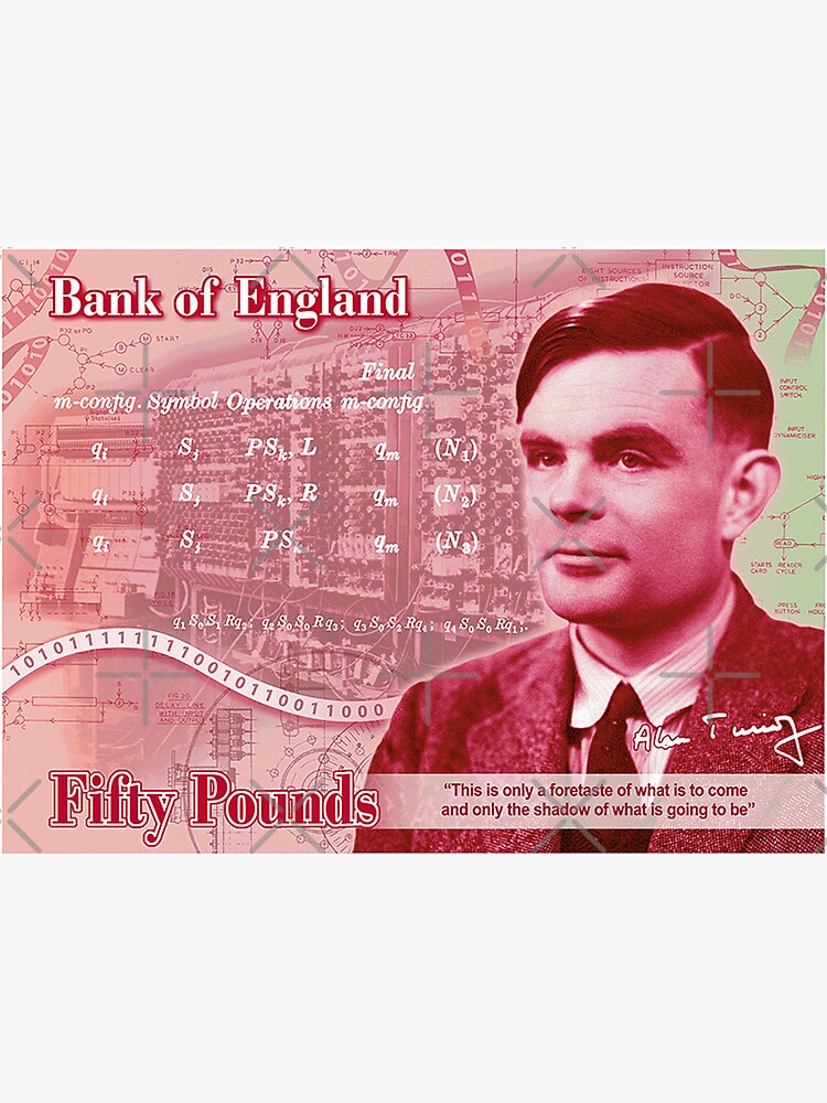 "Alan Turing 50 Pond Concept Note" Sticker for Sale by PosterpartyCo ...