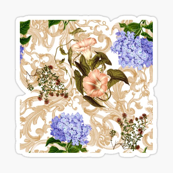 "Rococo Floral Print No. 3 white" Sticker by DrawnByEmmaK | Redbubble