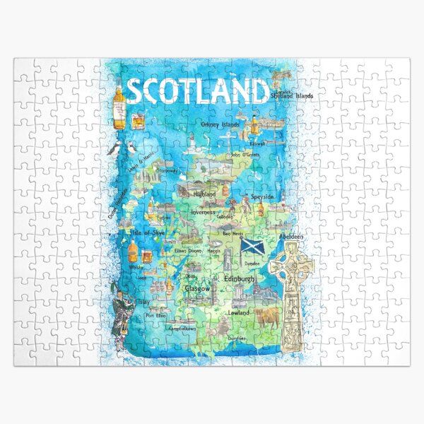 "Scotland Illustrated Map with Landmarks and Highlights " Jigsaw Puzzle ...