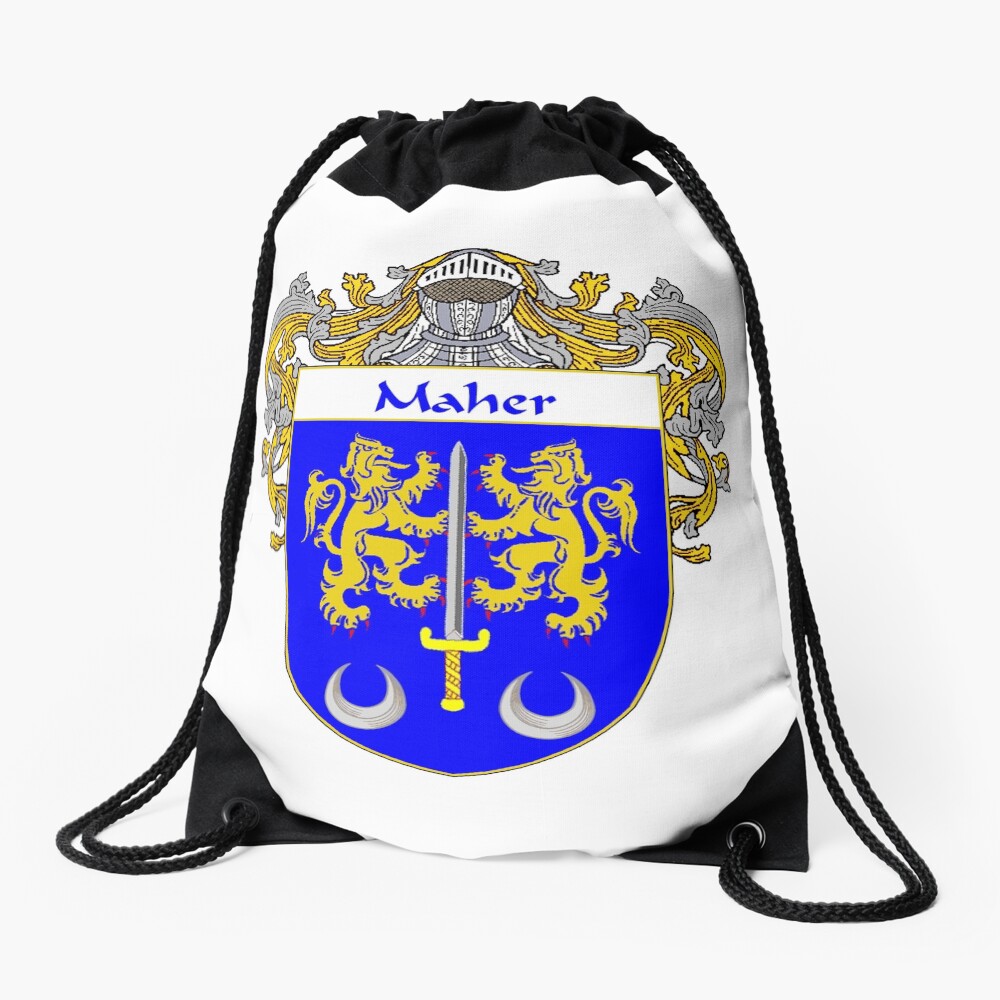 "Maher Coat of Arms/Family Crest" Drawstring Bag for Sale by IrishArms ...