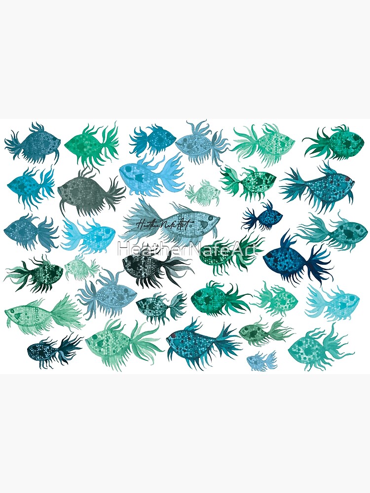 "Blue Green Watercolor Fish Pattern - White Background" Art Print by ...