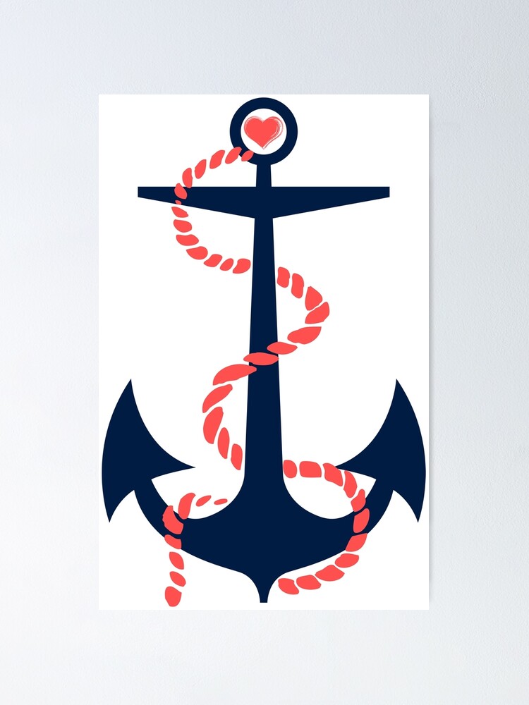 Póster «Ilustración de anclaje de barco náutico rojo azul y coral» de ...