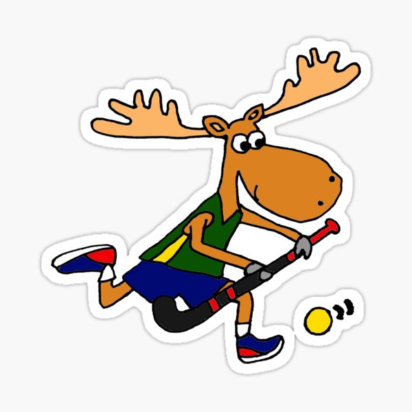 "Funny Cool Moose Playing Field Hockey Cartoon" Sticker for Sale by ...