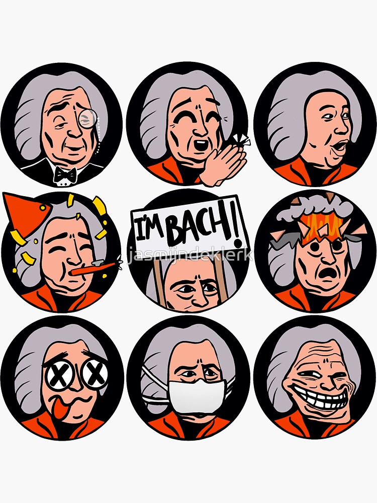 "J.S. Bach Emotions Funny Stickers Set A" Sticker for Sale by ...
