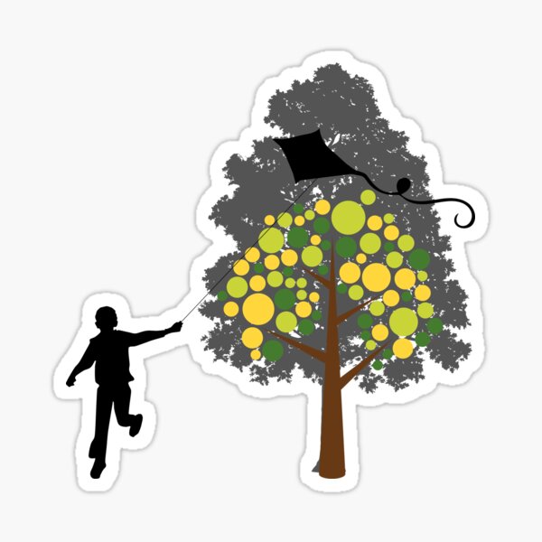 "boy flying kite | nature | tree " Sticker for Sale by suziclassic ...