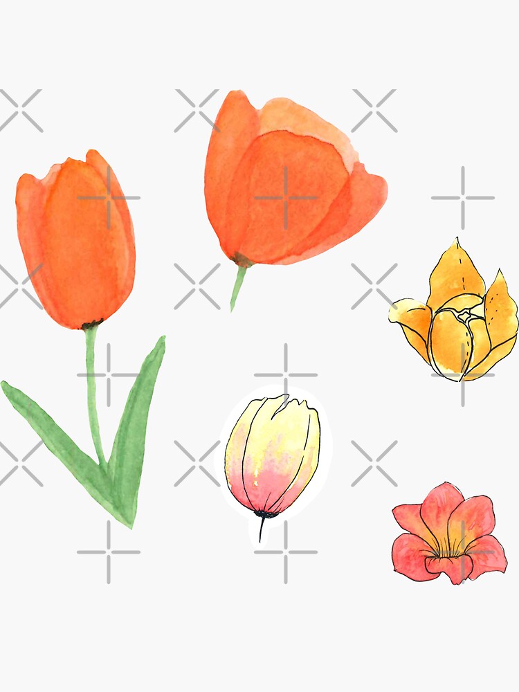 "Watercolor Painted Cottage Core Tulip Flowers Set" Sticker for Sale by ...