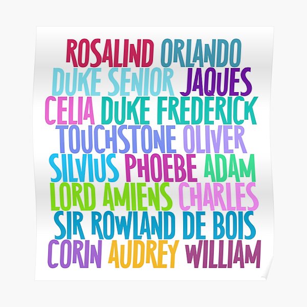 "Shakespeare's As You Like It Characters" Poster by rissidesigns ...