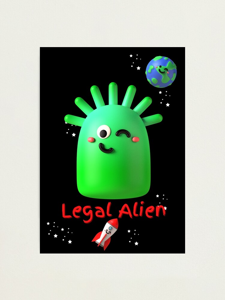 "3D Cute Little Green Alien - Legal Alien" Photographic Print by ...