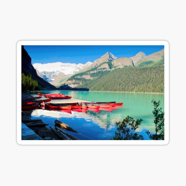 "Canoes on Lake Louise" Sticker for Sale by Feltonmackem | Redbubble