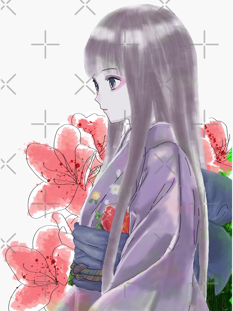 "Girl in Kimono, Low key Anime, Japanese floral aesthetics" Sticker by ...