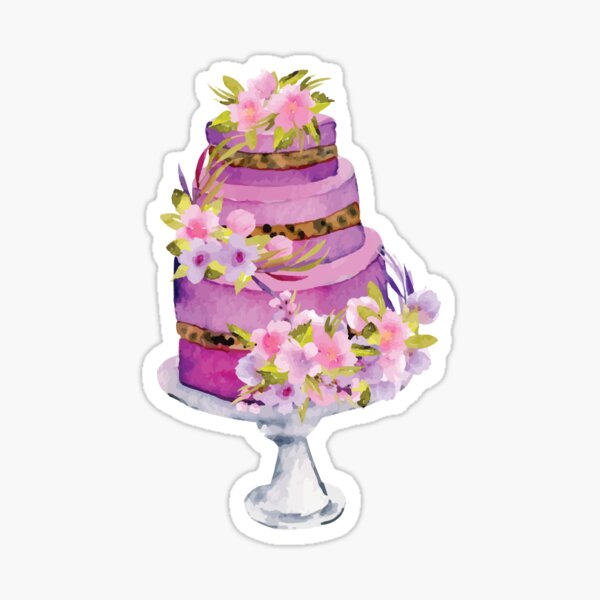 "Purple and Pink Floral Tier Wedding Cake" Sticker by NiftyTrinket ...