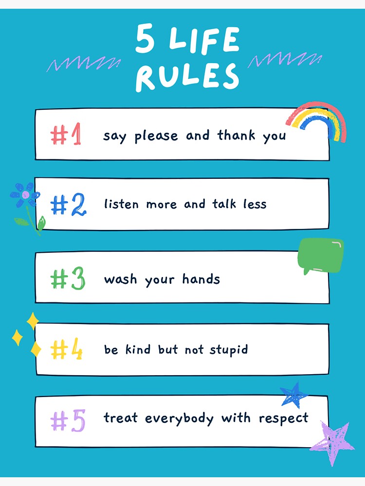 "5 Life Rules" Sticker for Sale by Animalery | Redbubble