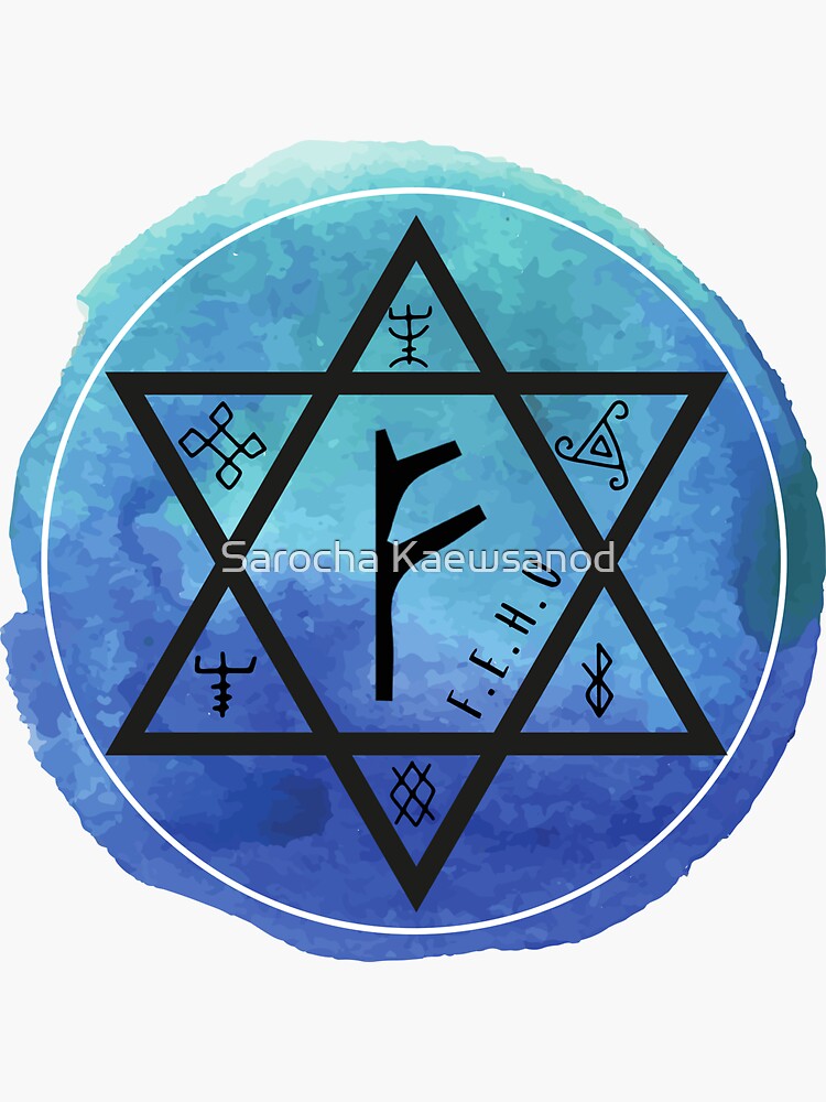 Pegatina «Runa Fehu moderna, vikinga, símbolo de riqueza y buena ...