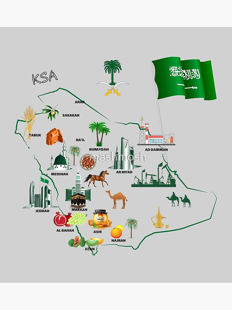 "Saudi Arabia Map tourist attractions cities flag" Poster for Sale by ...