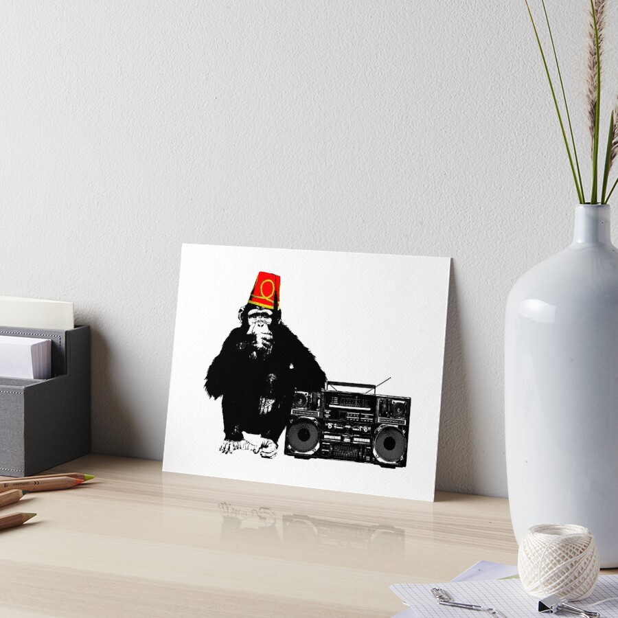"Monkey with Fez and Boombox" Art Board Print by monsterplanet | Redbubble