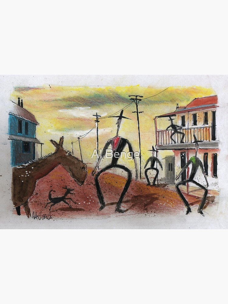 "Sketch of Australian stockman with horse and dog in outback town." Art ...