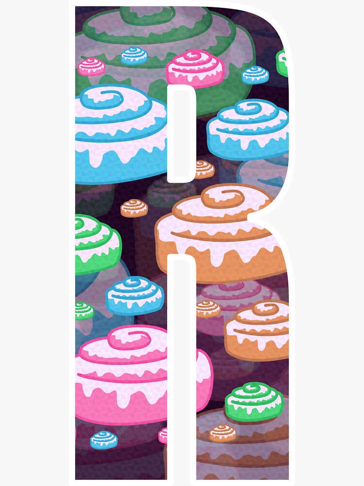 "Letter R - Cinnamon Bun Pattern with Rainbow Colors Art" Sticker by ...