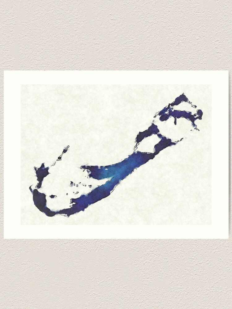 "Bermuda map with drawn lines and blue watercolor illustration" Art ...
