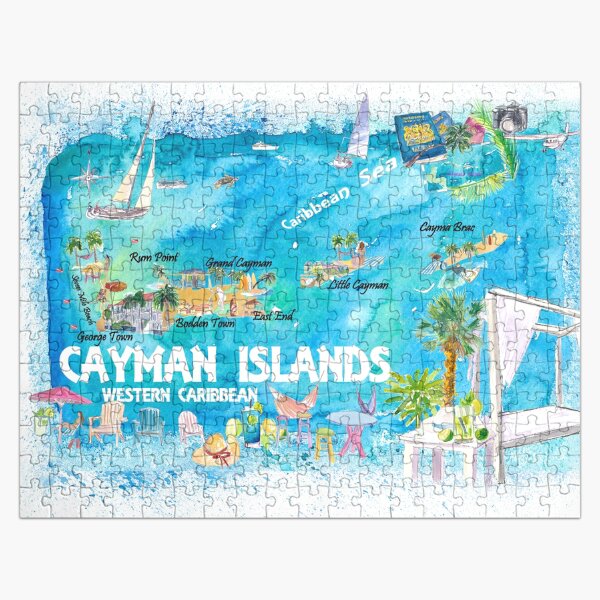 "Cayman Islands Illustrated Travel Map with Roads and Highlights ...