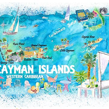 "Cayman Islands Illustrated Travel Map with Roads and Highlights" Socks ...