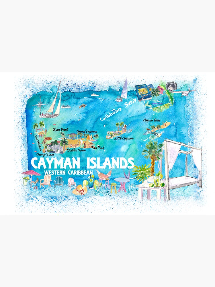"Cayman Islands Illustrated Travel Map with Roads and Highlights ...