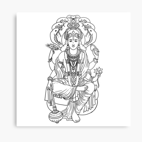 "Hindu God Vishnu line drawing vector illustration, asian spiritual ...
