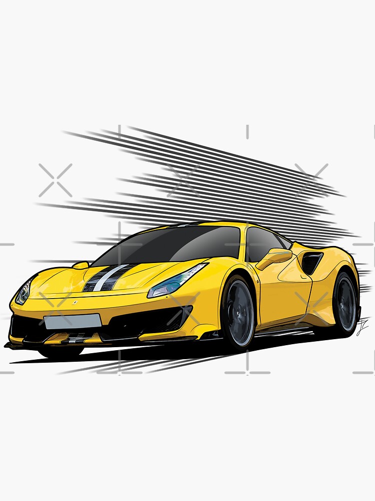 "Ferrari 488 Pista yellow" Sticker by JI-AutoDesign | Redbubble