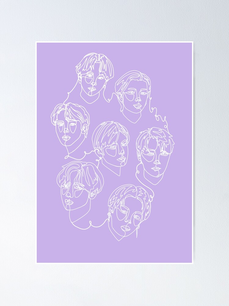 "BTS line art (white)" Poster by milkcherries | Redbubble