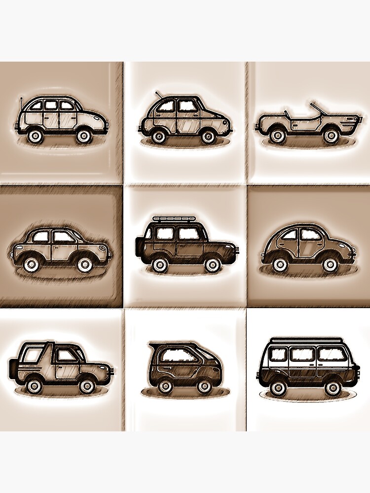 Póster «Car grid 3x3 nueve vehículos automóviles diferentes (dibujo a ...