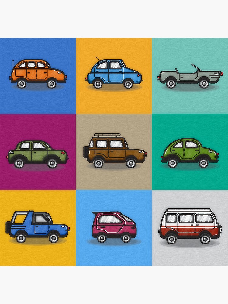 "Car grid 3x3 nine different autos vehicles (colourful painting ...
