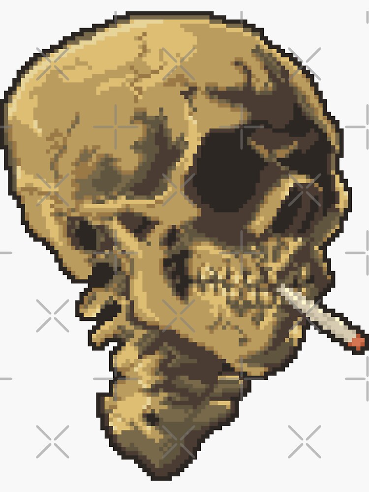 "Van Gogh Pixel Art - Skull of a Skeleton with Burning Cigarette ...
