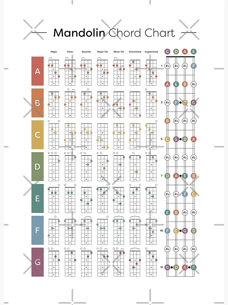Guitar Chord Chart Poster Mandolin Fretboard And Chord Chart ...