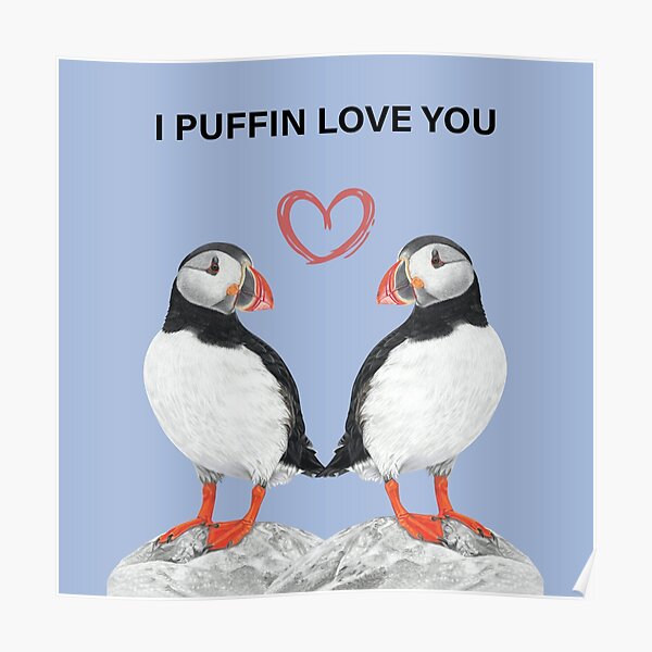 "I Puffin love you on blue background- Puffin couple design - Puffin ...