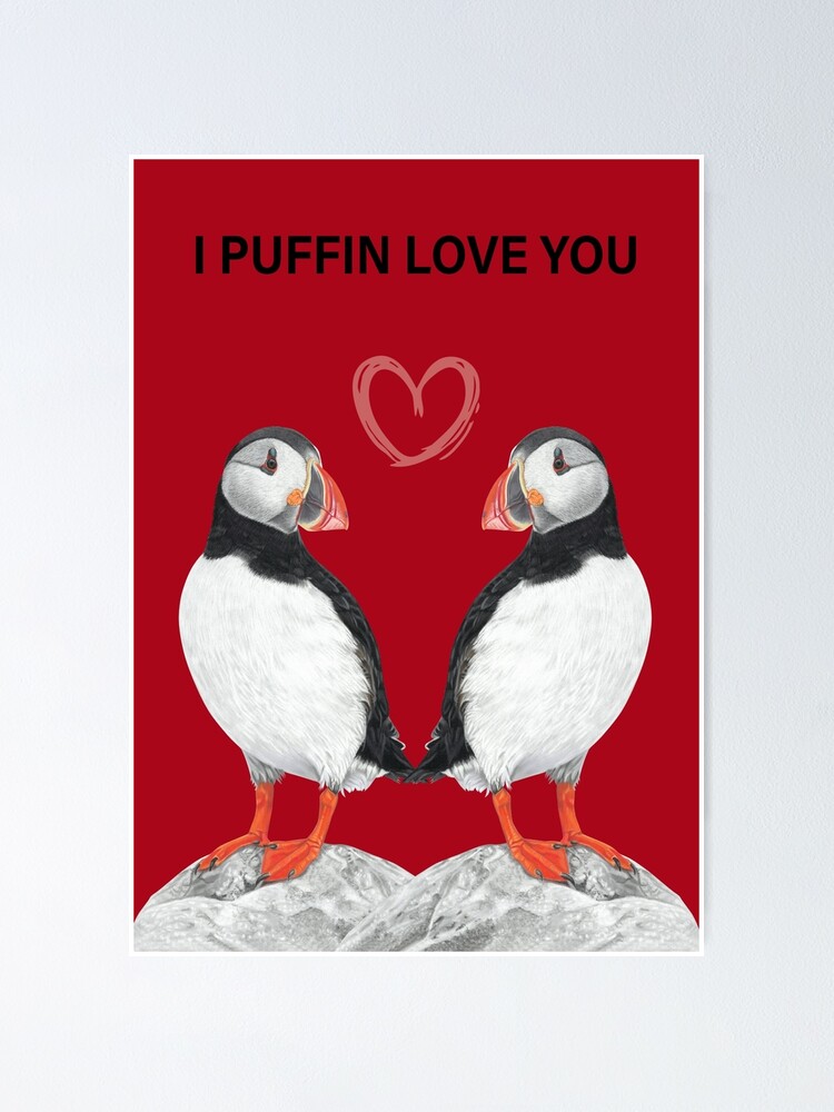 "I Puffin love you on red background- Puffin couple design - Puffin ...