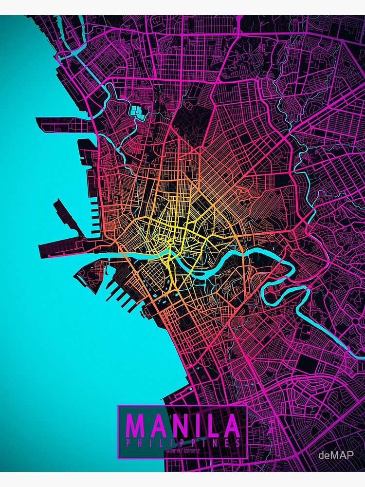 "Manila City Map of Philippines - Neon" Poster for Sale by deMAP ...