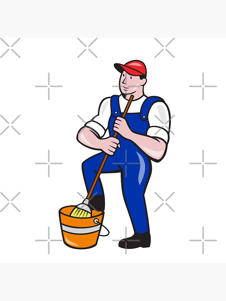 Janitor Drawing Janitor Cleaner Holding Mop Bucket Cartoon" Art Print