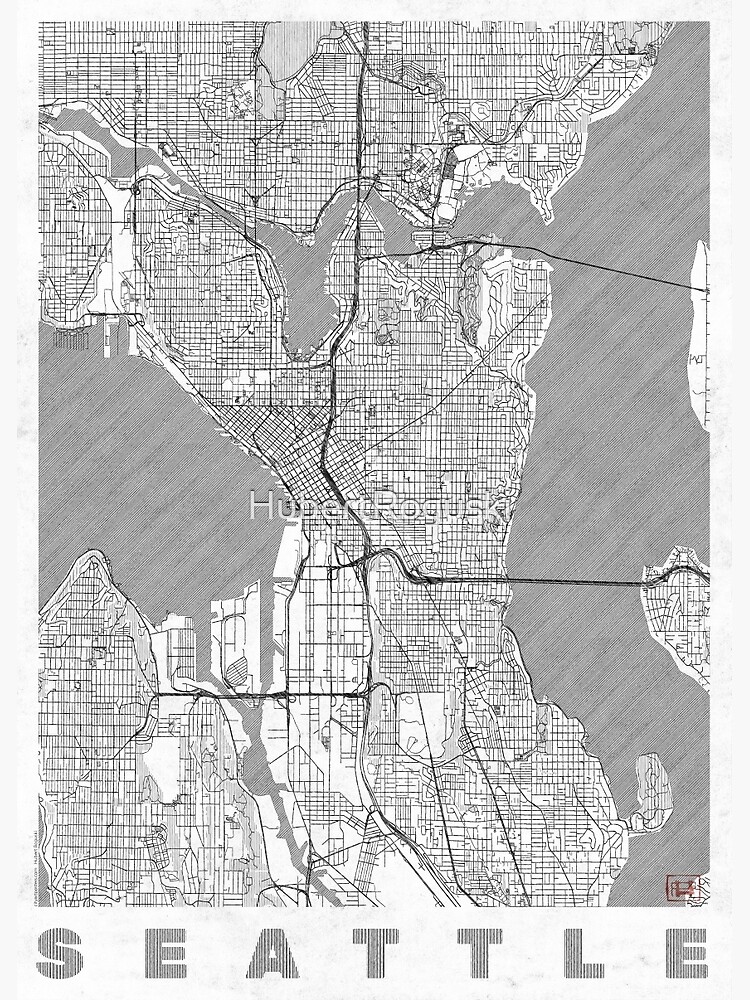 "Seattle Map Line" Poster by HubertRoguski | Redbubble