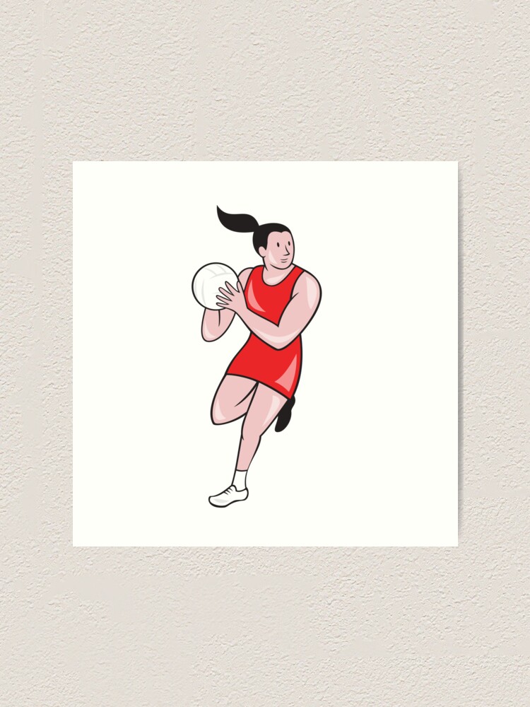 "Netball Player Catching Ball Isolated Cartoon" Art Print by patrimonio ...