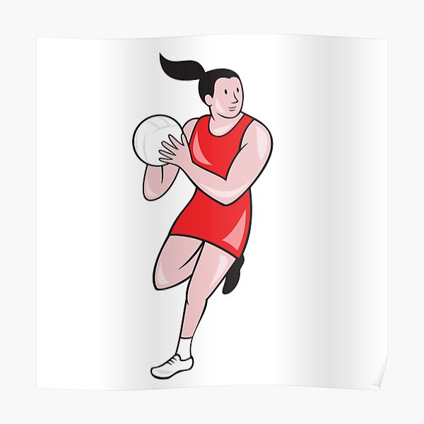 "Netball Player Catching Ball Isolated Cartoon" Poster for Sale by ...