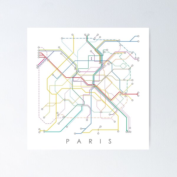 "Paris Metro Map - White background, colour print." Poster for Sale by ...