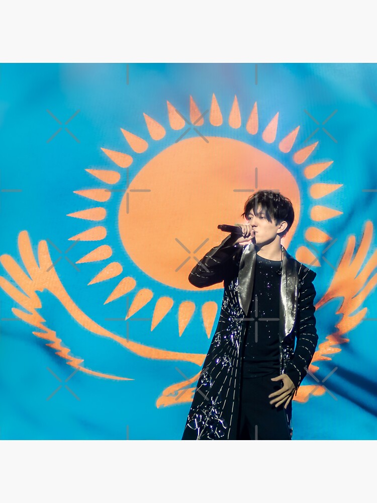 "Dimash Kudaibergen in front of Kazakh flag" Sticker for Sale by ...