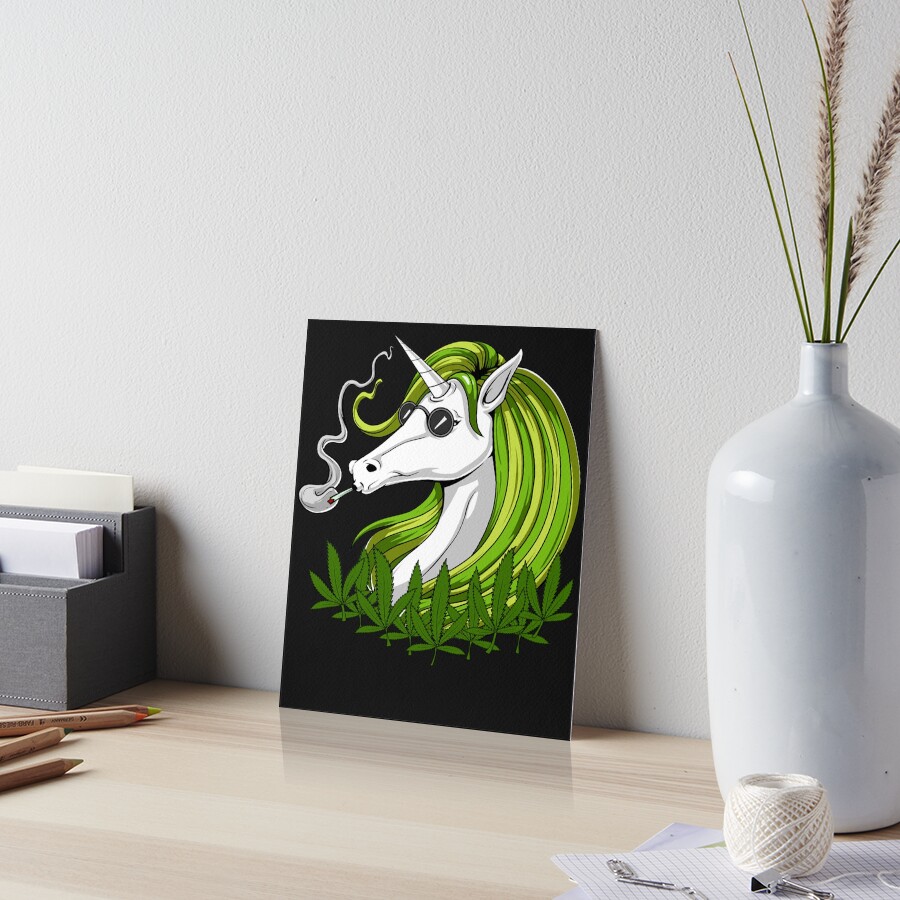 "Unicorn Hippie Smoking Weed Cannabis Leaves Marijuana Women" Art Board ...