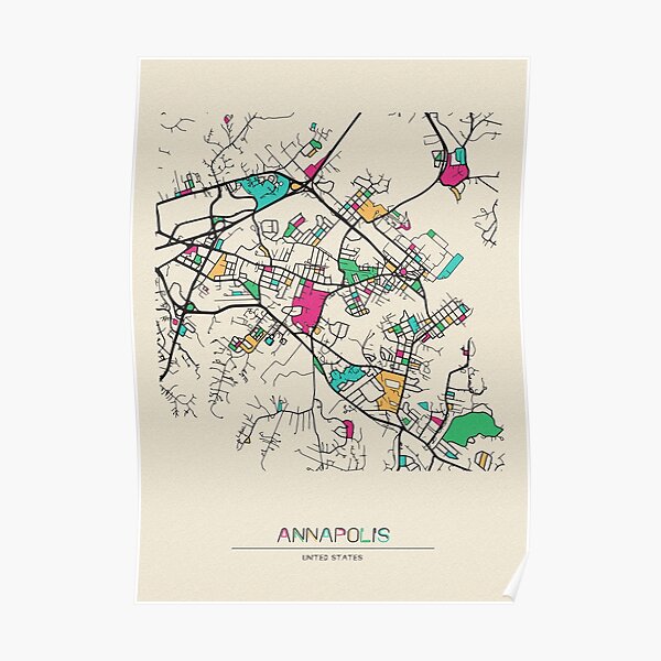 Póster «Mapa de calles de Annapolis, Maryland» de geekmywall | Redbubble