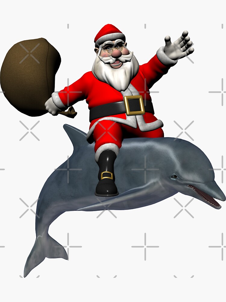 "Santa Claus Riding A Dolphin" Sticker for Sale by Mythos57 | Redbubble