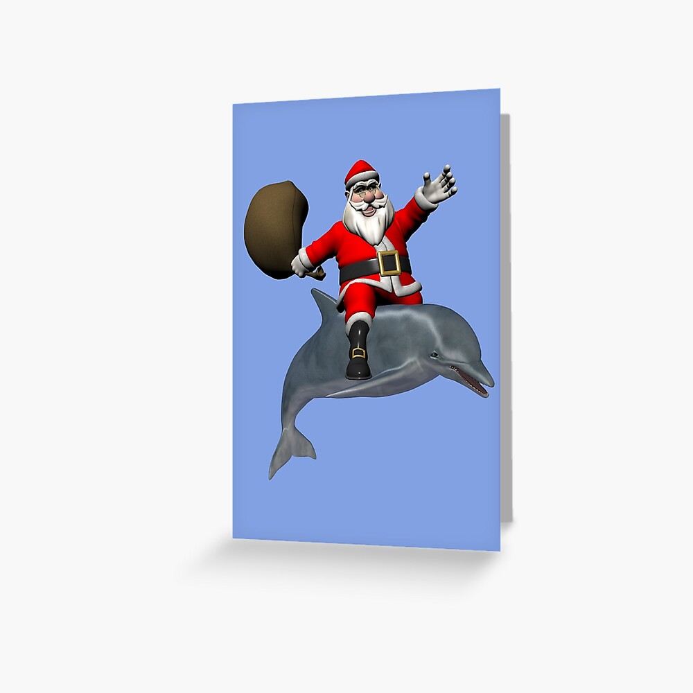 "Santa Claus Riding A Dolphin" Greeting Card for Sale by Mythos57 ...