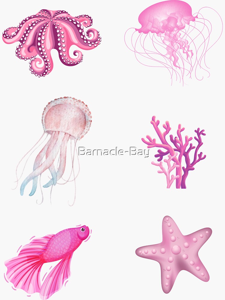 "Pink Sea Life Ocean Collection Set" Sticker for Sale by Barnacle-Bay ...