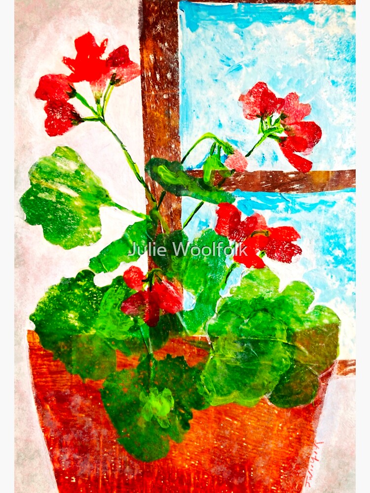 "Red Geraniums Original Cottage Flowers Collage Card " Sticker for Sale ...