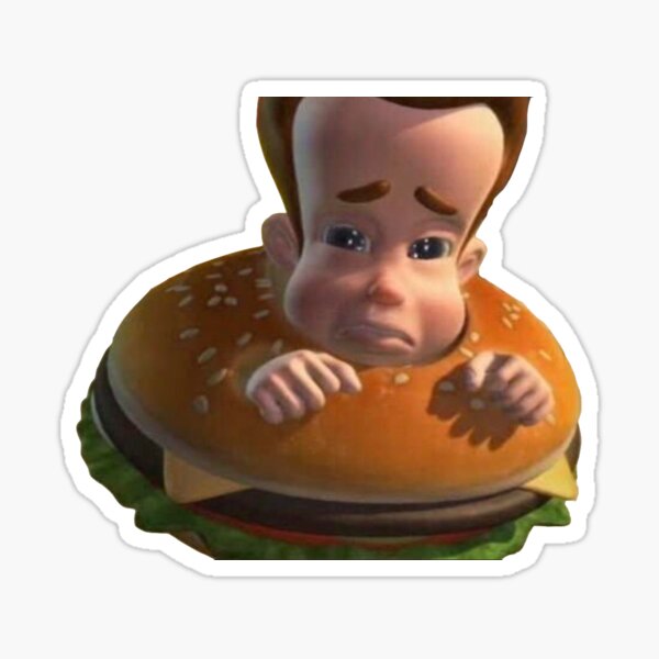 "Sad Jimmy Neutron in a Hamburger" Sticker by brooke-stoll | Redbubble