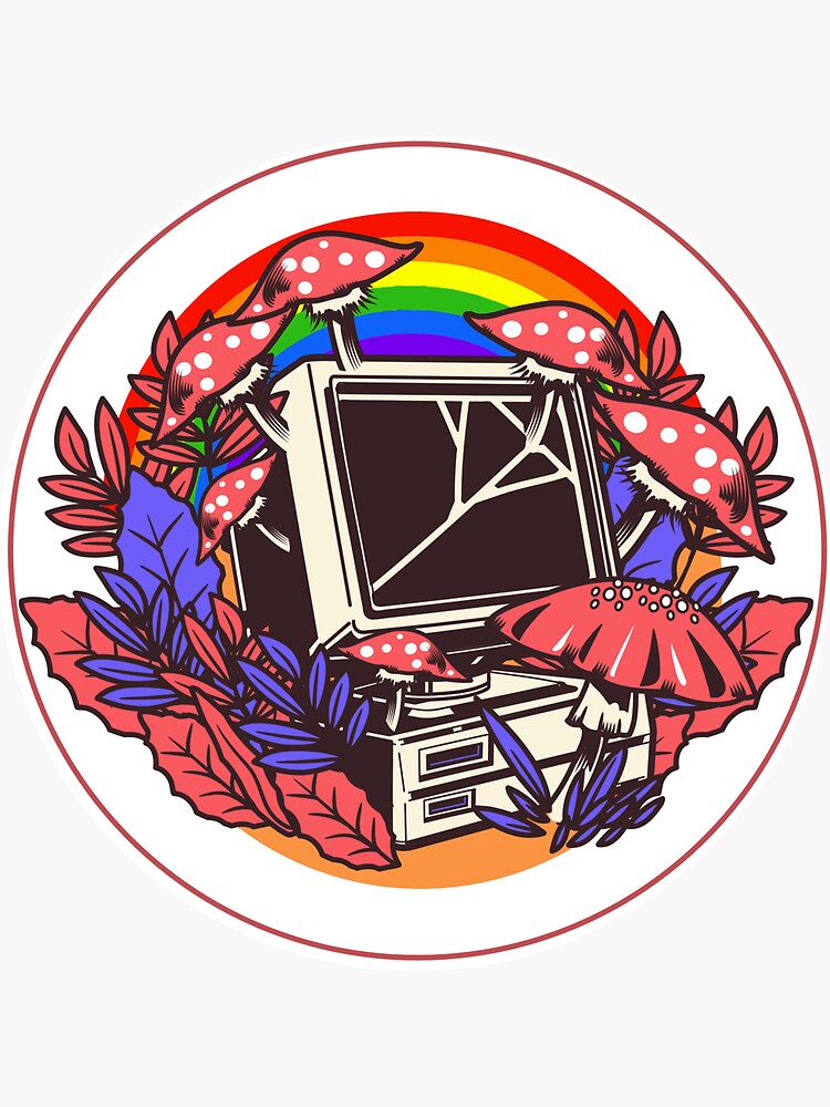 "Mushrooms growing out of a computer" Sticker for Sale by HBMGarden ...