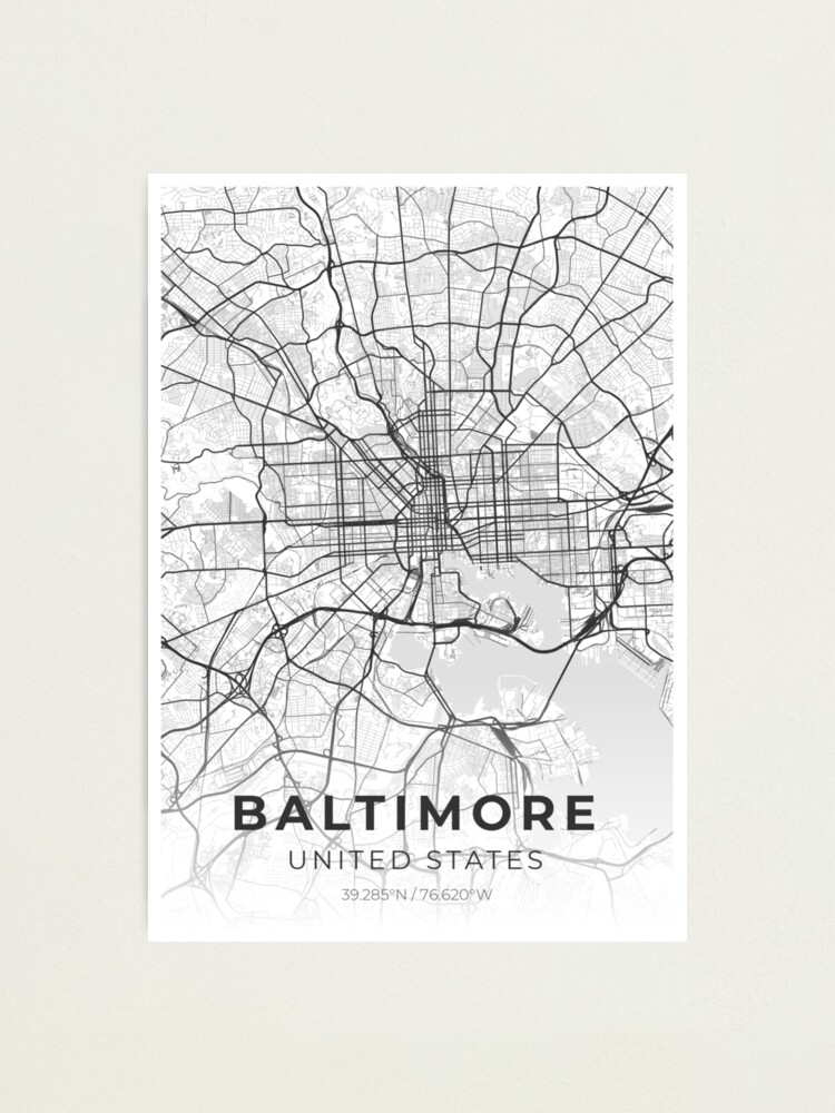 Lámina fotográfica «Mapa de Baltimore | Maryland | Mapa en blanco y ...